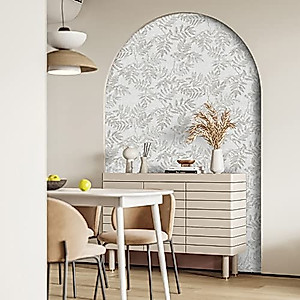 Grey Floral Wallpaper Peel and Stick Wallpaper Boho Contact Paper for Cabinets Removable Wallpaper Leaf Wallpaper for Bedroom Self Adhesive Contact Paper for Drawers Modern Wallpaper Shelf17.7"x78.8"