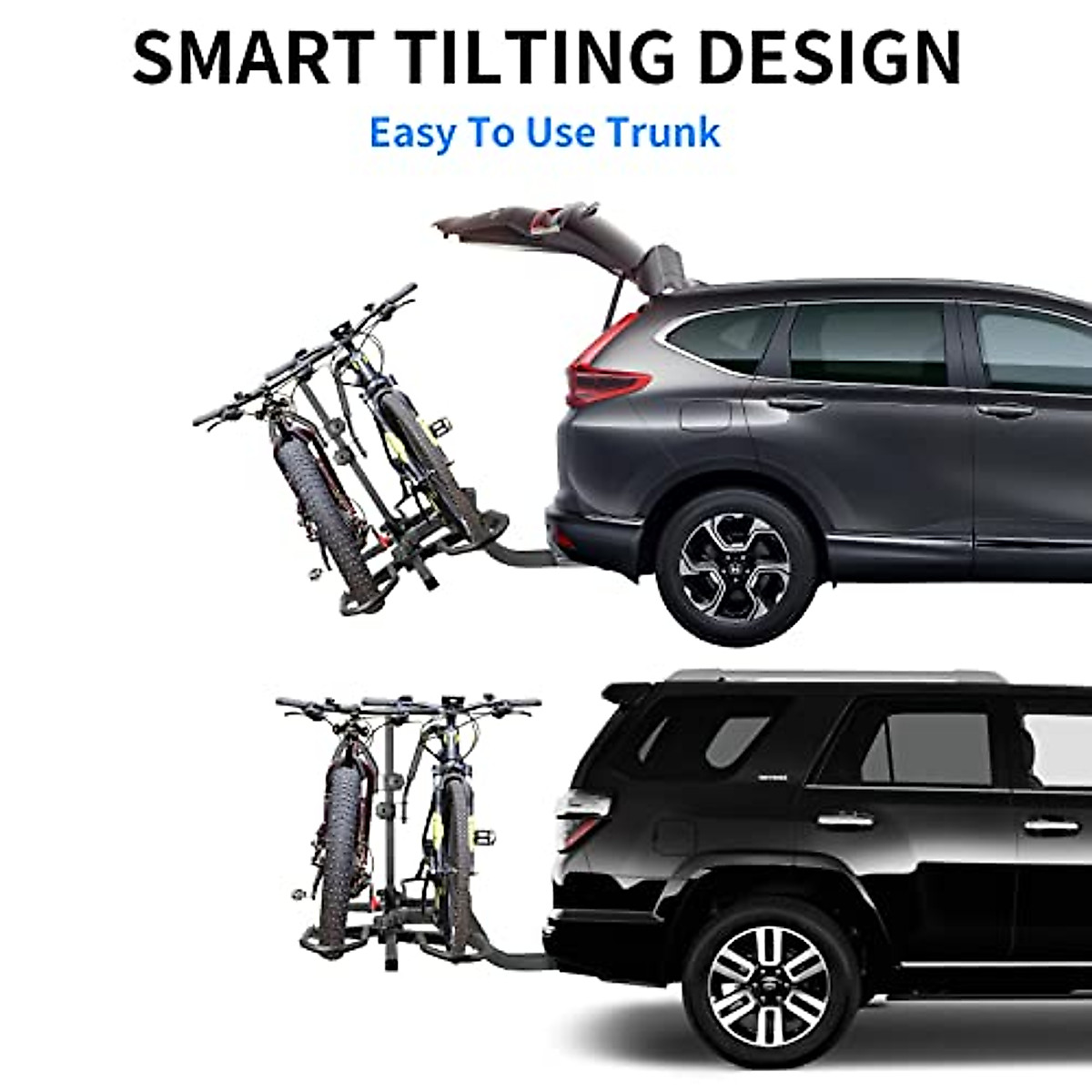 WEIZE Hitch Bike Rack, Wobble Free Smart Tilting Folding Bicycle Car Racks for Standard, Fat Tire and Electric Bike, 2-Bike 160 lbs Capacity, 2-inch Receiver