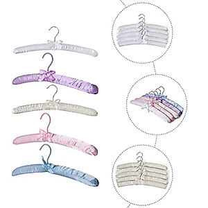 5Pcs Clothing Hangers, Felt Hangers Bride Hanger Padded Hangers Wedding Dress Hanger Anti Slip Fabric Hangers Satin Hangers for Sweaters Dresses Weddings Lingerie, Random Color