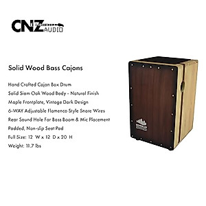 Echoslap Solid Siam Oak Bass Cajon - Vintage Dark Faceplate, Hand Crafted Solid Body for Deep Bass Tones, 6 Adjustable Snare Wires for Crisp Buzz, Two Sound Holes, Padded Seat + Free Backpack Gig Bag