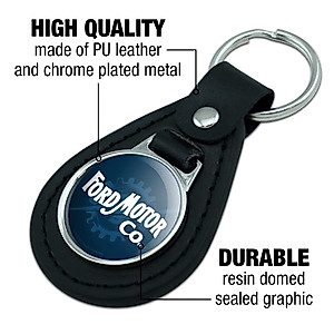 GRAPHICS & MORE Black Leather Ford Vintage Gear Logo Keychain