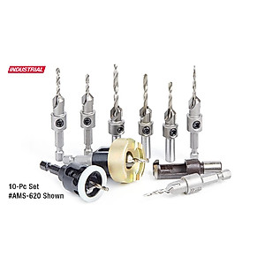 Amana Tool AMS-628 6-Pc Carbide Tipped Countersink with Adjustable Depth Stop and No-Thrust No Marring Ball Bearing Set with Quick Release Shank and Replacement HSS Drills
