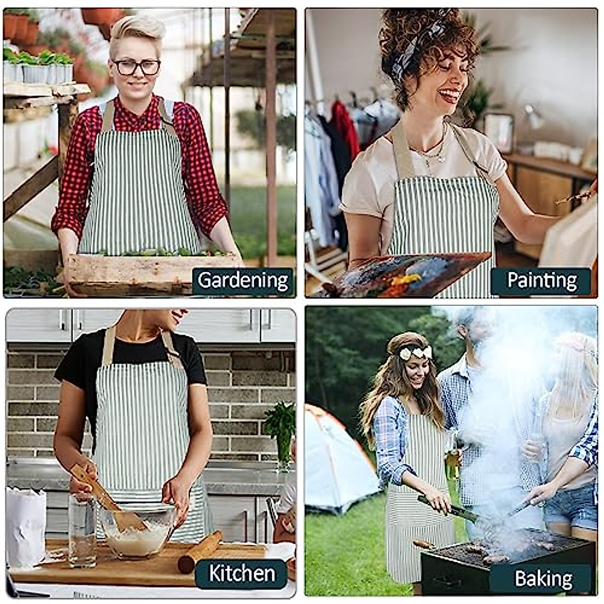 Yanacc 2 Pack Aprons for Women Chef, Apron with 2 Pocket and Adjustable Neck Strap for Kitchen Cooking Baking Gardening (Apron-13)