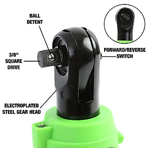 OEMTOOLS 24685 12V MAX Li-ion Power Ratchet, 3/8” Cordless Electric Ratchet Wrench, 35 Lbs. Torque, Electroplated, Lightweight And Ergonomic With Built-in LED Worklight