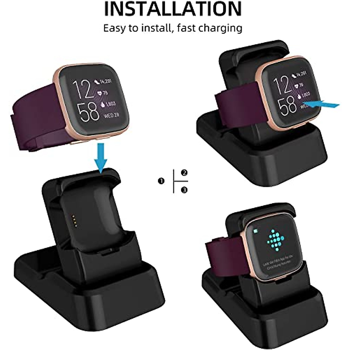 Compatible with Fitbit Versa 2 Charger Stand, Kasmotion Replacement Charging Stand Clip Charging Cradle Dock Adapter Holder Compatible with Fitbit Versa 2