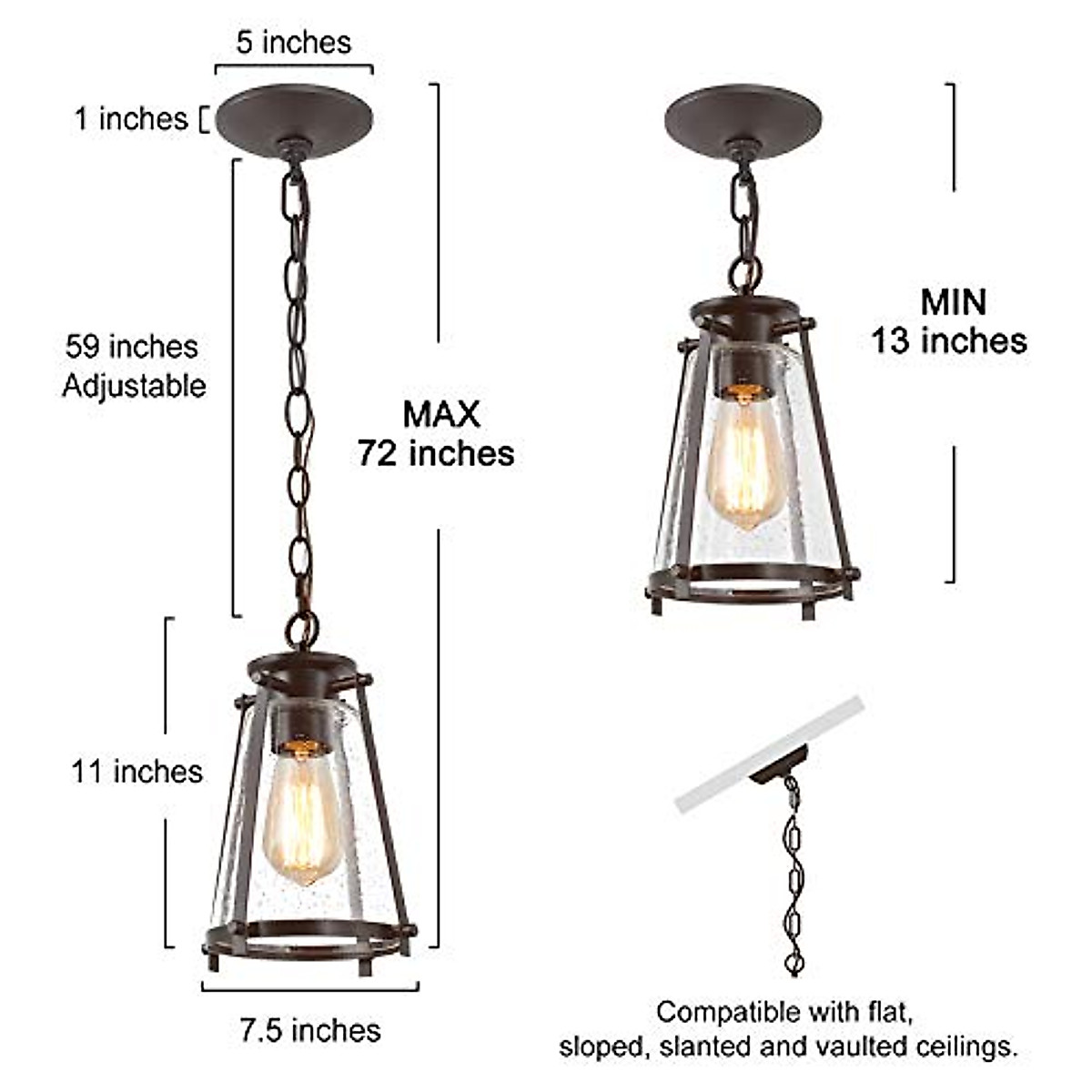 GEPOW Farmhouse Pendant Lighting for Kitchen Island, Rustic Hanging Light Fixture with Seeded Glass Shade for Bedroom, Foyer and Entryway, Bronze