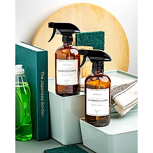 Vine Creations Amber Glass Spray Bottles, 2 Pack Glass Spray Bottles for Cleaning solutions, 16 oz Spray Bottle for Cleaning, Mister Spray Bottle for Plants, Amber Spray Bottles with Waterproof Labels