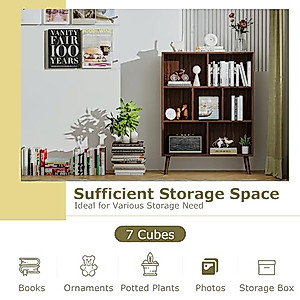 DIFY Wooden Bookcase 7 Cube Open Bookcase with Legs, Display Bookshelves Storage Organizer Shelf for Living Room, Home Office and Bedroom, Walnut