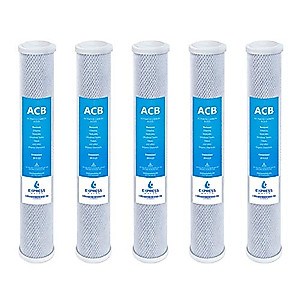 Express Water – 5 Pack Water Filter Activated Carbon Block Replacement Filter – ACB Large Capacity Water Filter – Whole House Filtration – 5 Micron Water Filter – 2.5” x 20” inch