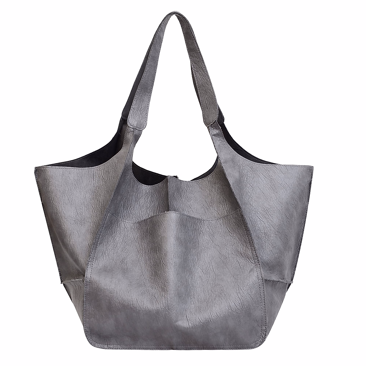 AKONG oversized womens handbag pu soft leather shoulder tote extra big travel Hobo large capacity Satchel (gray)