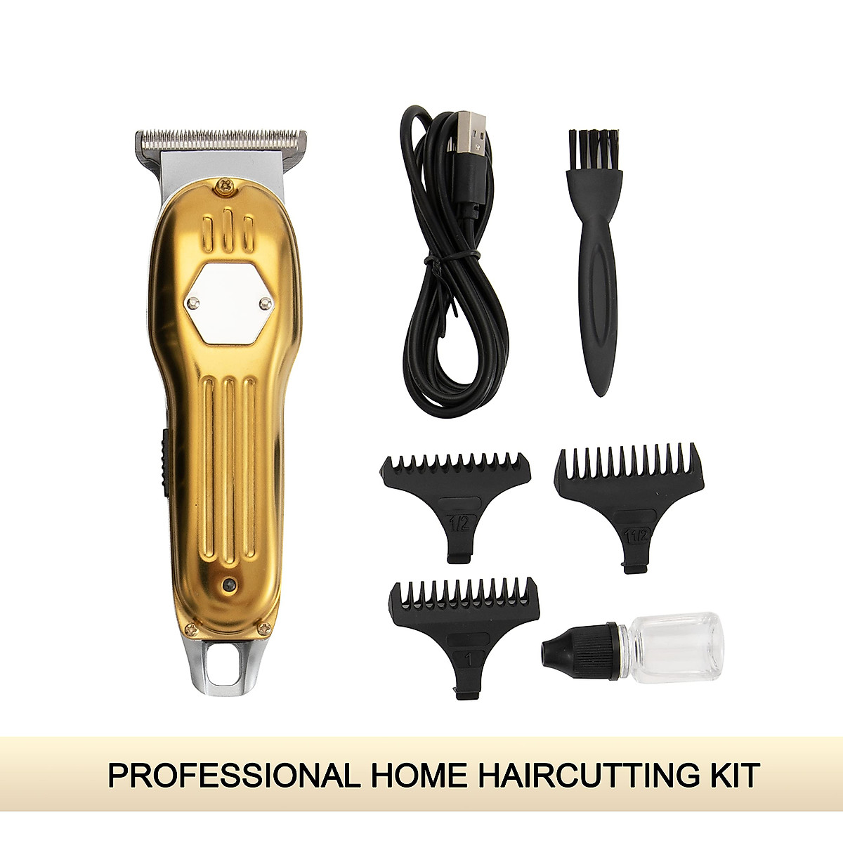 Rejoeven Hair Clipper, Rechargeable T-Blade Trimmer Kit Cordless Metal Hair Cutting Set Barber Clipper for Men, Women Kids with 3 Guide Comb, Professional Clippers Set for Barber and Home Use (Golden)