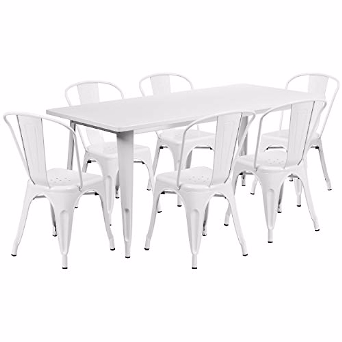 Flash Furniture Commercial Grade 31.5" x 63" Rectangular Yellow Metal Indoor-Outdoor Table Set with 6 Stack Chairs