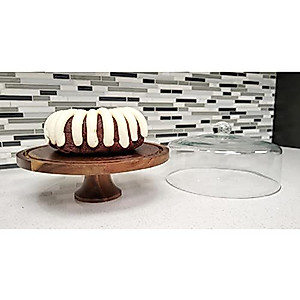 JOEY'Z Large Cake Stand with Glass Dome Cover Lid 11.5" Acaciawood Pedestal Stand Round Wood Server / Cake Holder / Wood Cake Stand with Dome