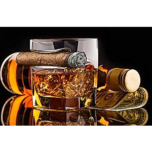 Whiskey gift set for men cigar glasses gift set of 2 Old Fashioned Square Glasses with intended cigar rest, Granite Chilling Rocks, Tongs, Velvet Pouch and cigar Cutter. gift set for men, dad, husband