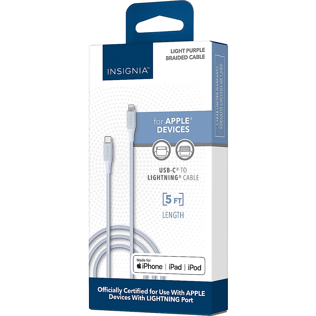 Insignia - 5' Lightning to USB-C Charge-and-Sync Cable - Purple