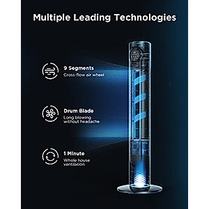 AIRMATE Tower Fan with Remote, 90° Oscillating Bladeless Fan, 42in Silent Standing Fan, 3 Modes 8 Speeds, LED Display Touchpad, 8H Timer Floor Fan for Bedroom Dorm Home Office, Washable & Portable