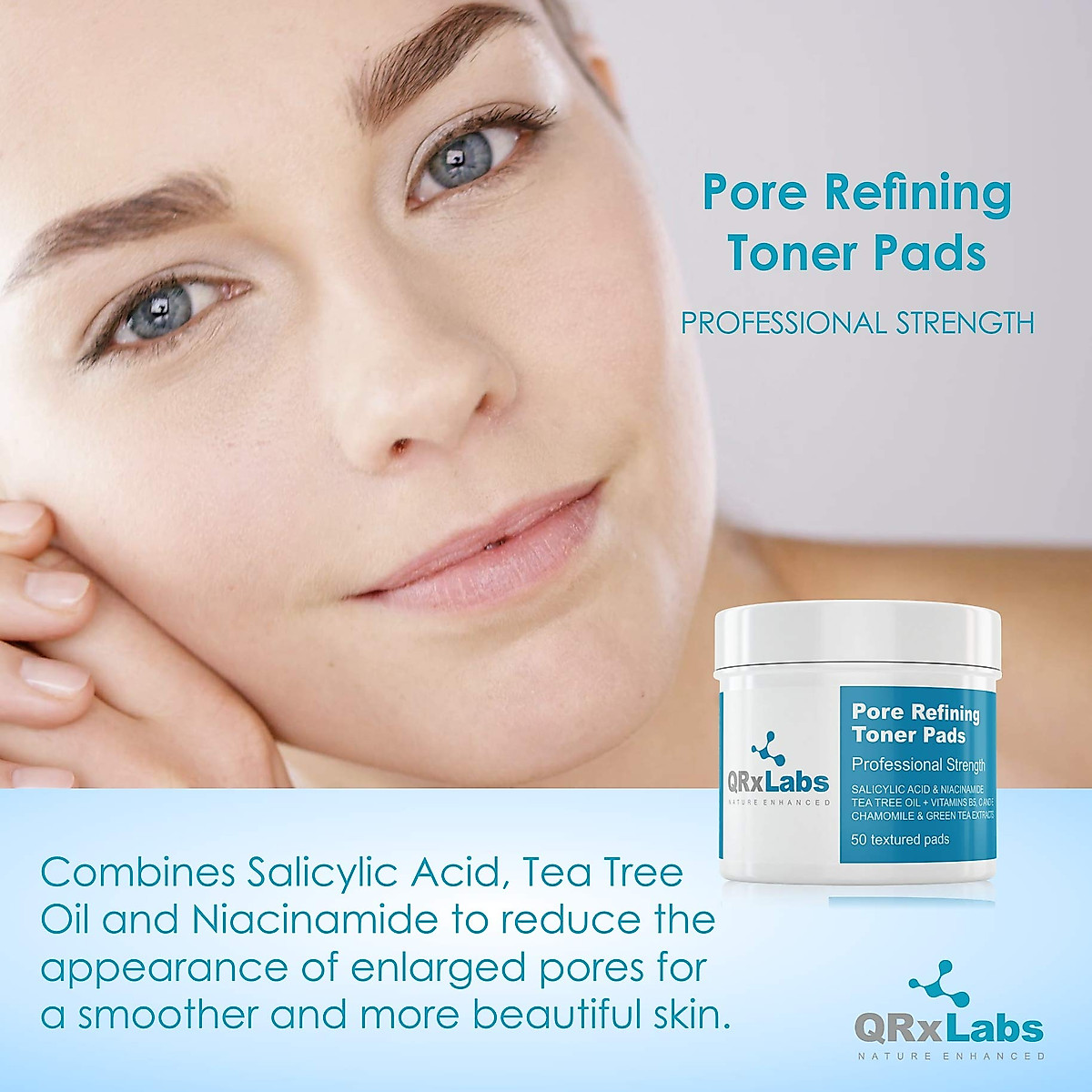 Pore Refining Toner Pads with Salicylic Acid and Niacinamide in a Witch Hazel Solution - with Vitamins B5, C & E, Chamomile & Green Tea - Helps Reduce The Look of Enlarged Pores