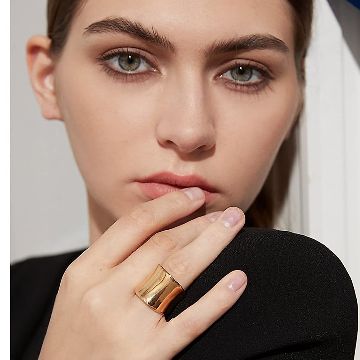 20mm Width Chunky Wide Stainless Steel Wedding Band Statement Promise Anniversary Ring (Gold, 9)