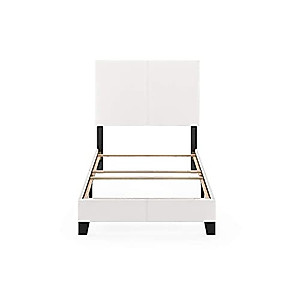 Furinno FB19821TWH Pessac PU Leather Upholstered Platform, Twin, White