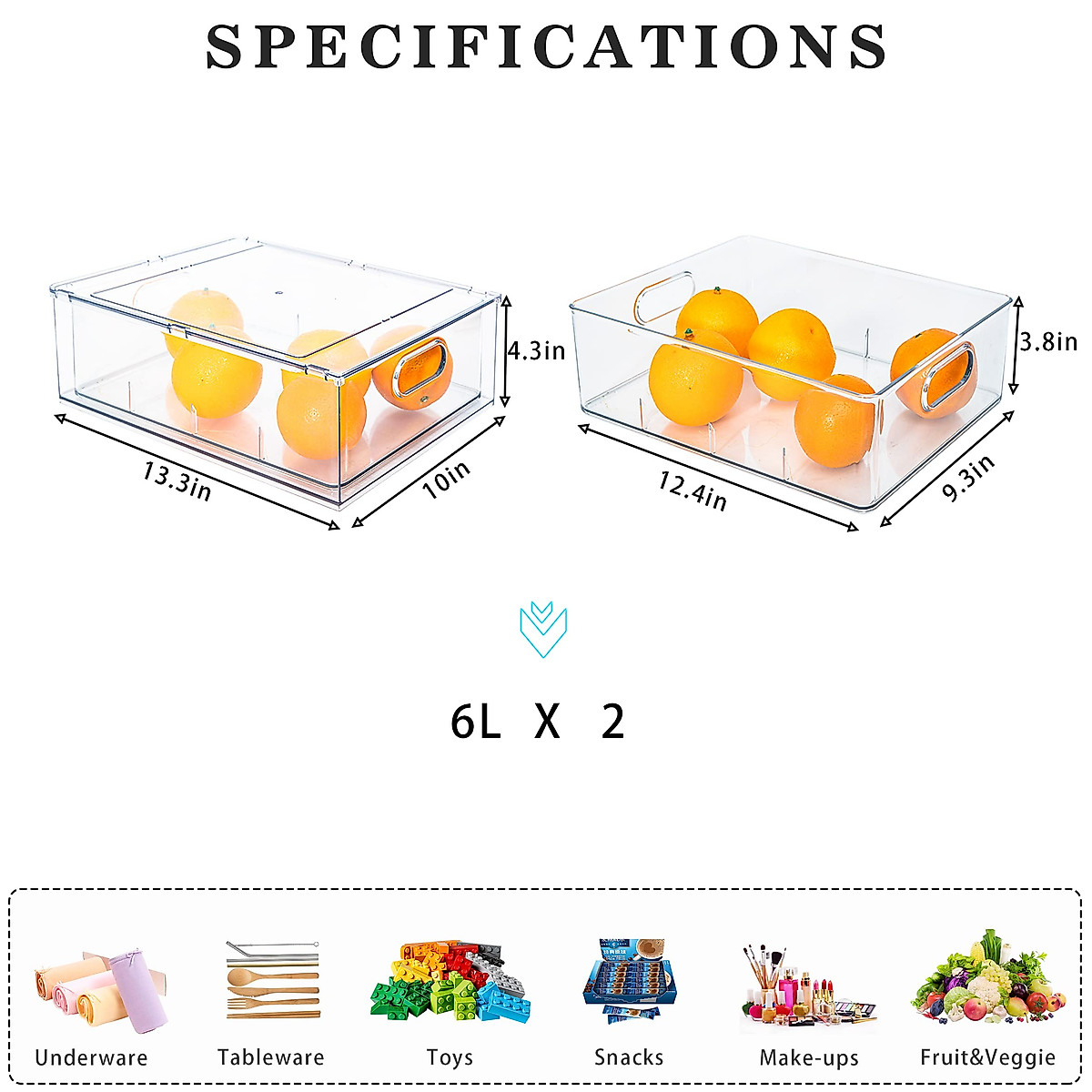 MANO 2Pack Clear Fridge Drawers Pull Out Stackable Refrigerator Drawer Organizer Bins Pantry Storage Box Plastic Food Containers for Kitchen Bathroom Office Closet (X-Large)