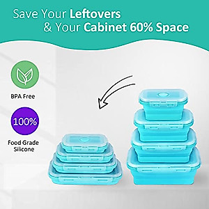 Silicone Lunch Box, Heebyoo 4 Pack Collapsible Food Storage Containers with Lids, Bento Lunch Boxes, Leftover Meal box For Kitchen, BPA Free, Microwave and Freezer Safe, Foldable Thin box Design