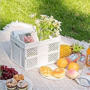 [2-Pack] Plastic Baskets for Shelf Storage Organizing, Durable and Reliable Portable Folding Storage Crate, Ideal for Home Kitchen Classroom and Office Organization, Bathroom Storage