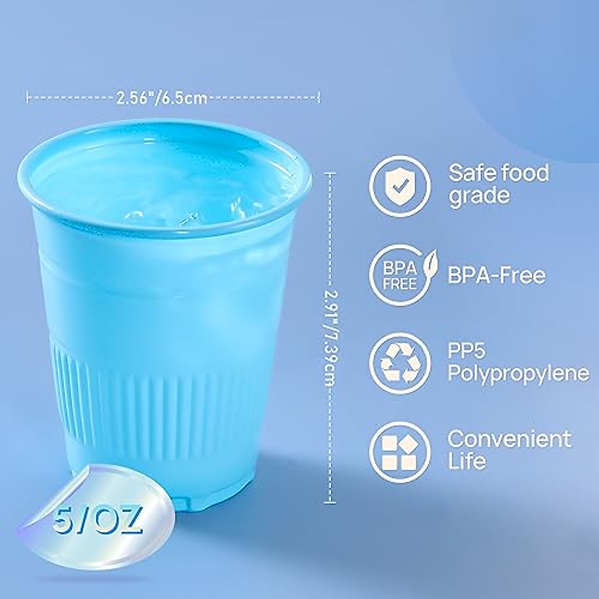 JMU 50Pcs Small Plastic Dental Cups 5 oz Blue Plastic Cups Disposable Drinking Cups, Rinse Cups, Bathroom Cups, Party Cups