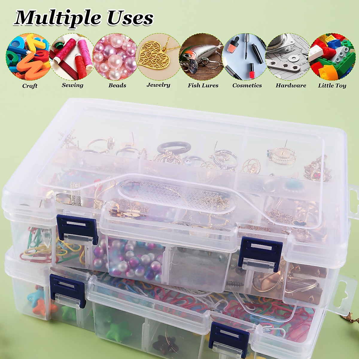 LDXURU 6 Pack 8 Grids Plastic Organizer Box, Clear Organizer Box Adjustable Dividers, Plastic Compartment Container Storage with Removable Dividers for Craft, Beads, Jewelry, Small Part