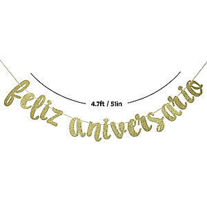 Feliz Aniversario Banner for Happy Birthday Wedding Anniversary Party Decorations Spanish Fiesta Mexican Theme Sign Photo Backdrop (Gold Glitter)
