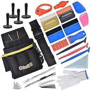 REEVAA Vinyl Wrap Tool Kit for Car, Tint Wrapping Kit with Apron Waist Bag, Magnet Holder Micro Wrap Stick Squeegee, PPF Squeegee Kit, Essential kit for Vehicle Film Installing