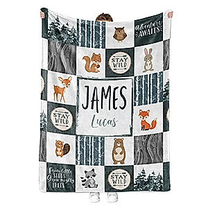 MDPrints Woodland Personalized Baby Blankets - Custom Baby Blanket with Name for Boys - Soft Plush Fleece (Woodland 214b)