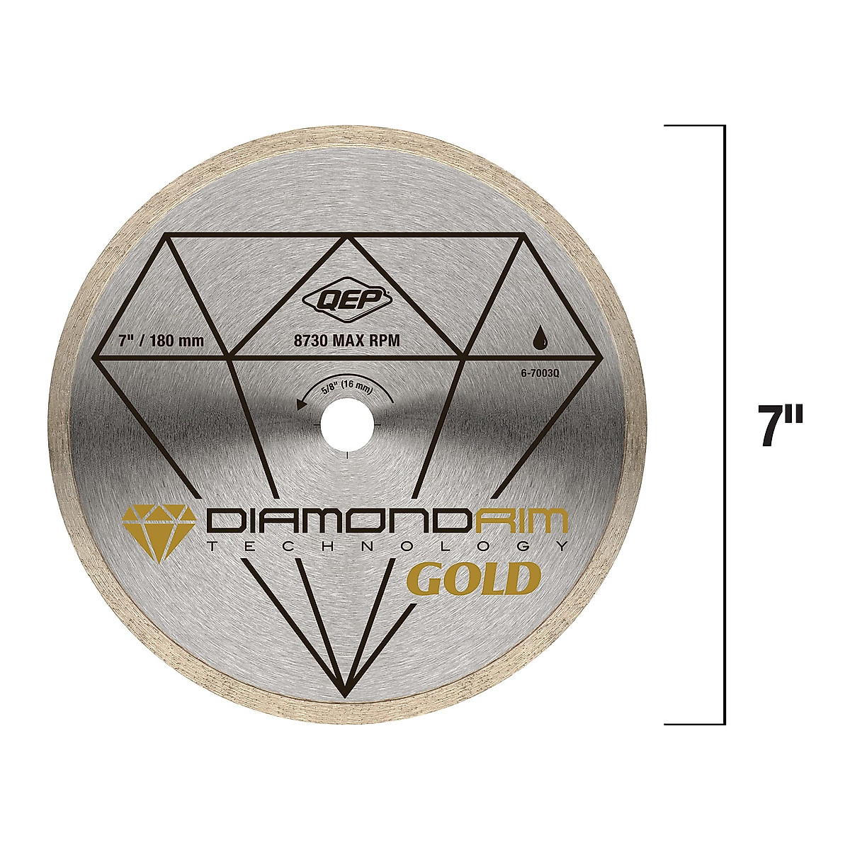 QEP 7" Continuous Rim Premium Diamond Blade for Wet or Dry Cutting of Ceramic, Porcelain, and Marble Tile