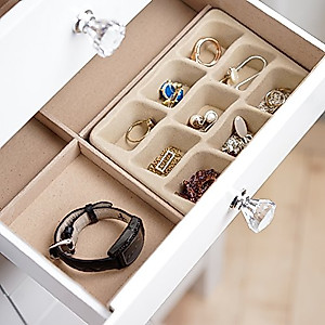 Hives and Honey Kimberly Jewelry Armoire - Modern White Storage Organizer with Divided Drawers and Necklace Hooks - French-Inspired Design with Jewel-Like Pulls - Anti-Tarnish Felt Lining