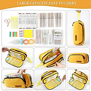 Tineeba Big Capacity Pencil Case Pouch Bag Pen Boxes for Girls Boys Supplies for College Students Middle High School Office Large Storage (Yellow)