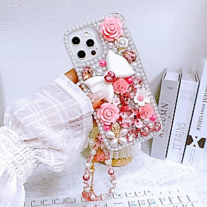 redecarie for Samsung Galaxy S9 Plus Diamond Case,Bling Glitter Luxury Crystal Rhinestone Cute Bow Flowers Pearl 3D Handmade Protective Phone Cover for Women Girls Kids with Bracelet Lanyard