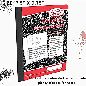 1InTheOffice Primary Journal Grades K-2, Composition Notebook for Kids, Wide Ruled Composition Notebook, Kids Notebooks for School, 100/Sheets, Red/Marble, 7.5" x 9.75", 4/Pack