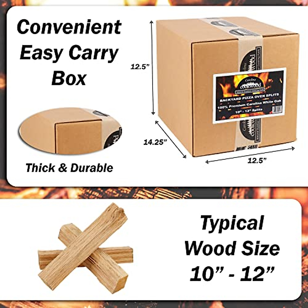 Carolina Cookwood Pizza Oven Wood 12 Inch Naturally Cured White Oak Splits Cooking Wood for Free Standing Ovens 1650 Cubic Inches