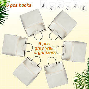 Chumia 6 Pack Wall Hanging Storage Basket Bathroom Closet Hanging Storage Bag Over The Door Hanging Basket Bedroom Wall Storage Organizer Waterproof Linen Cotton Box Containers and 10 Hooks(White)