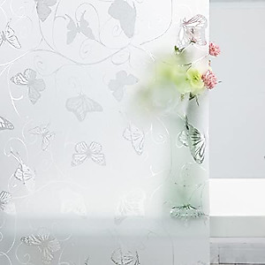 DKTIE Static Cling Decorative Window Film with Installation Tools, Non Adhesive Privacy Film, Window Privacy Film Decorative Butterflies, Window Film Frosted Glass (01, 17.7 x 78.7 Inch)