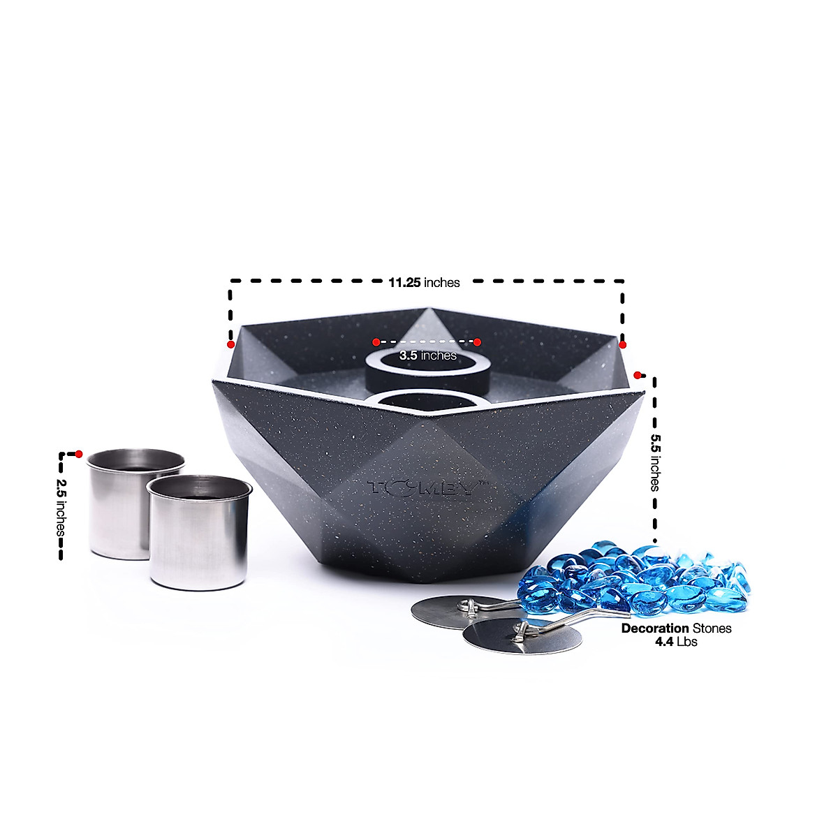 Tomby Tabletop Fire Pit Bowl Fireplace Indoor Outdoor Can Be Used with Gel Fuel Bioethanol or Isopropyl Alcohol - Double Burning Cup