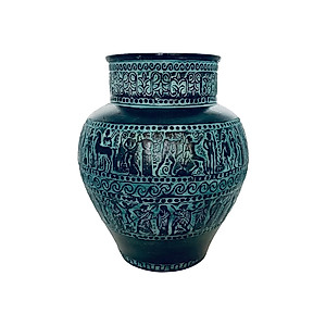 Greek Pithari,Relief terracotta,Pottery Vase 21cm,Ancient Greek Mythology Scenses