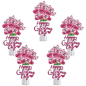 Happiness Be My Galentine - 20 Pcs Galentine’s and Valentine’s Day Party Centerpiece Sticks Decorations - 5Pcs Pink Glitter Cutouts Jar Tags Vase Tags Decorations -Galentine’s and Valentine’s Day Table Toppers Supplies