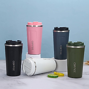 CCFENGUP 13oz Travel Mug, 380ml Insulated Coffee Mug Spill, Stainless Steel Vacuum Tumbler, Small Water Bottle with Lid, Double Wall Leak-Proof Thermos for Keep Hot/Ice Coffee,Tea, Pink