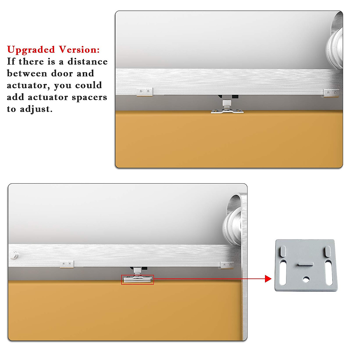2PCS Stainless Steel Barn Door Soft Close Mechanism, Adjustable Tension Spring Buffer Damper, Hole-Free/Drilling Perfect for Silver Flat Track for Door Weight 77-132 Pounds with Actuator Spacers
