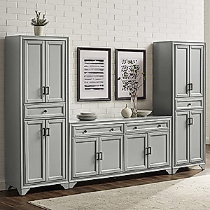 Crosley Furniture Tara 3-Piece Sideboard and Pantry Set, Distressed Gray