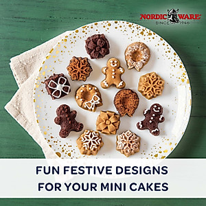 Nordic Ware Holiday Mini Loaves Pan & 93748 Holiday Teacakes Cast Cakelet Pan, 3 Cup Capacity, Silver