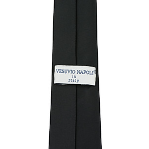Vesuvio Napoli PreTied SKINNY Men's Neck Tie Solid BLACK Narrow Zipper Necktie