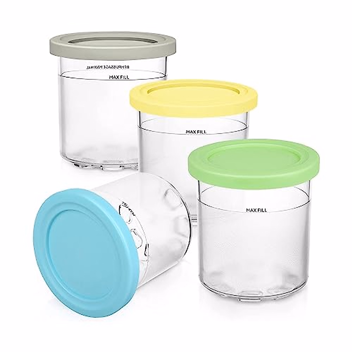 CXQ 4 Pack Replacement Ice Cream Pint with Lid，Compatible with Ninja Creami Ice Cream Maker: NC301, NC300, NC299AMZ Series (Grey/Blue/Green/Yellow)