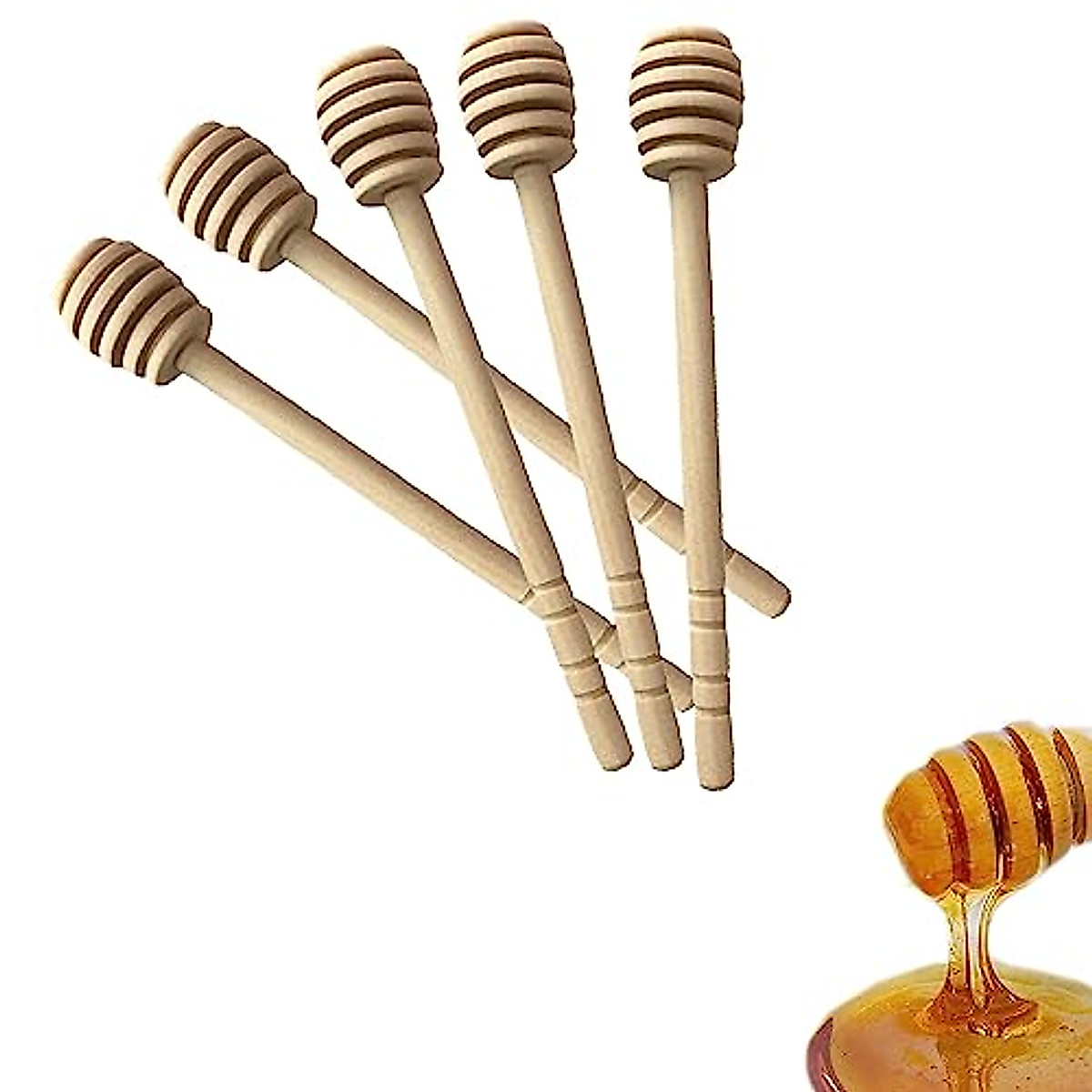 50 Pcs Wooden Honey Dipper Stick Collecting Dispensing Drizzling Jam Portable Wedding Party (6 inch)