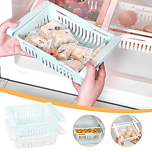 JANKOW Refrigerator Drawer Organizer 2 Packs Retractable Drawer Refrigerator Storage Box, Unique Design Pull Out Storage Box, Sliding Shelves Refrigerator Hanging Organizer